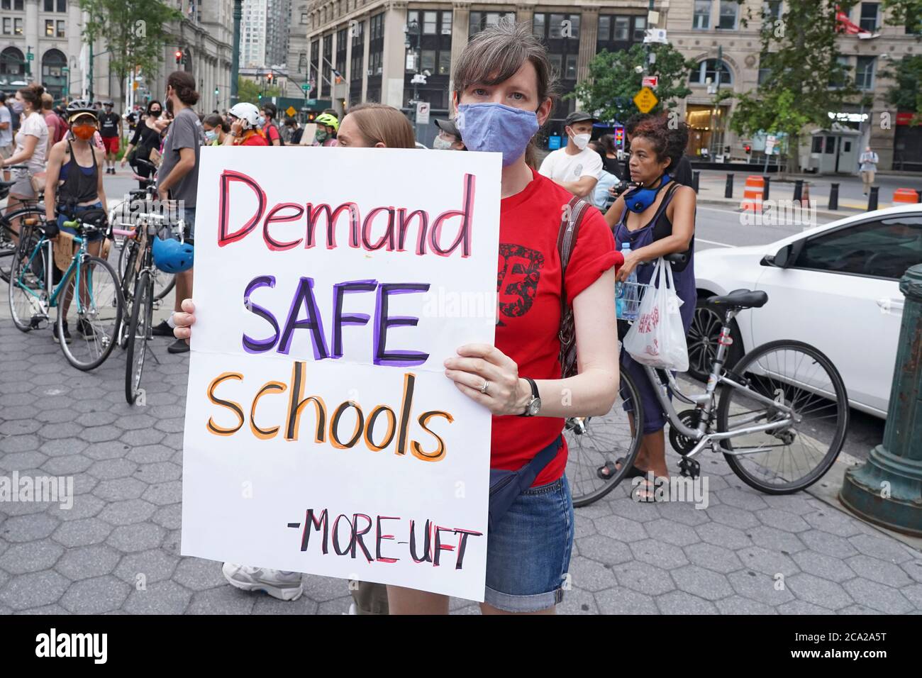 NEW YORK, NY – AUGUST 03, 2020: Protestors carrying signs for safe ...