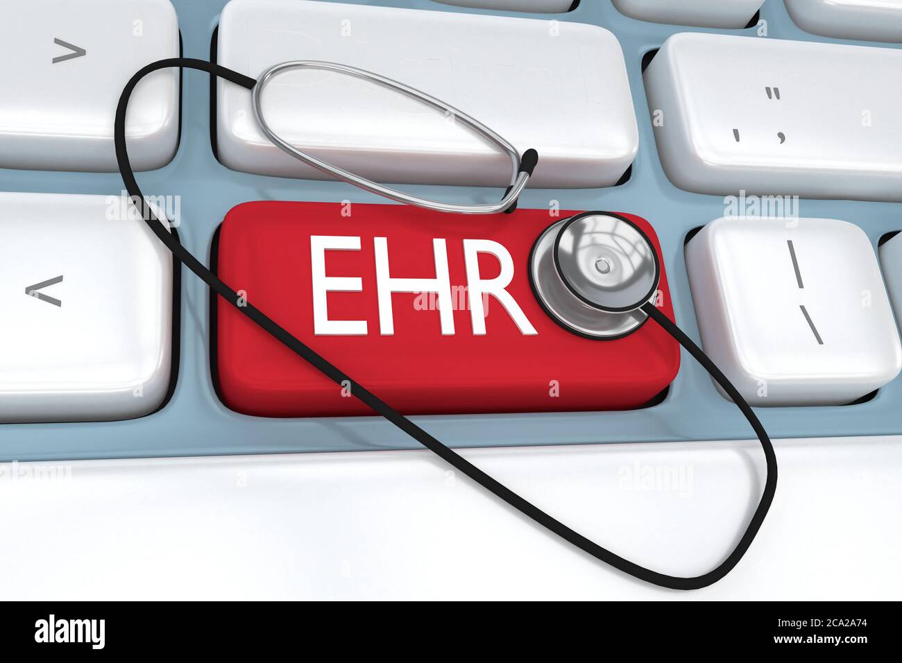3D illustration of computer keyboard with the script EHR on a button ...