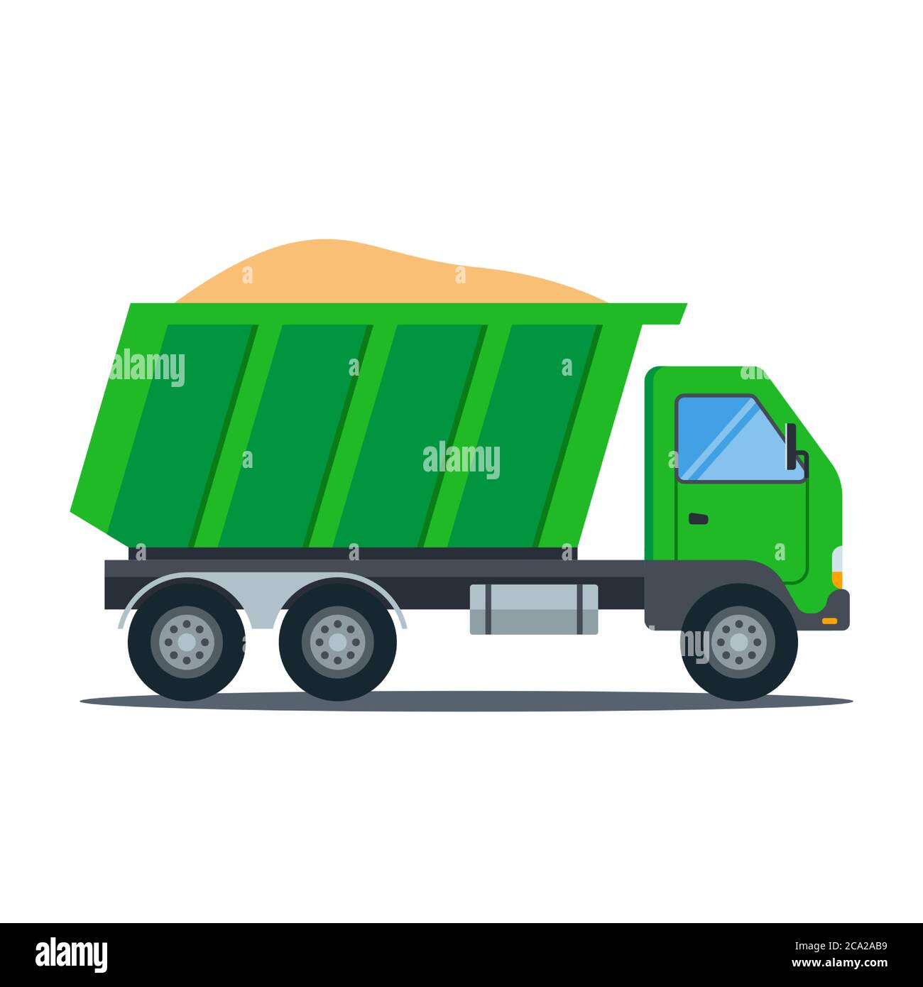 green truck with sand. construction transport. flat vector illustration ...