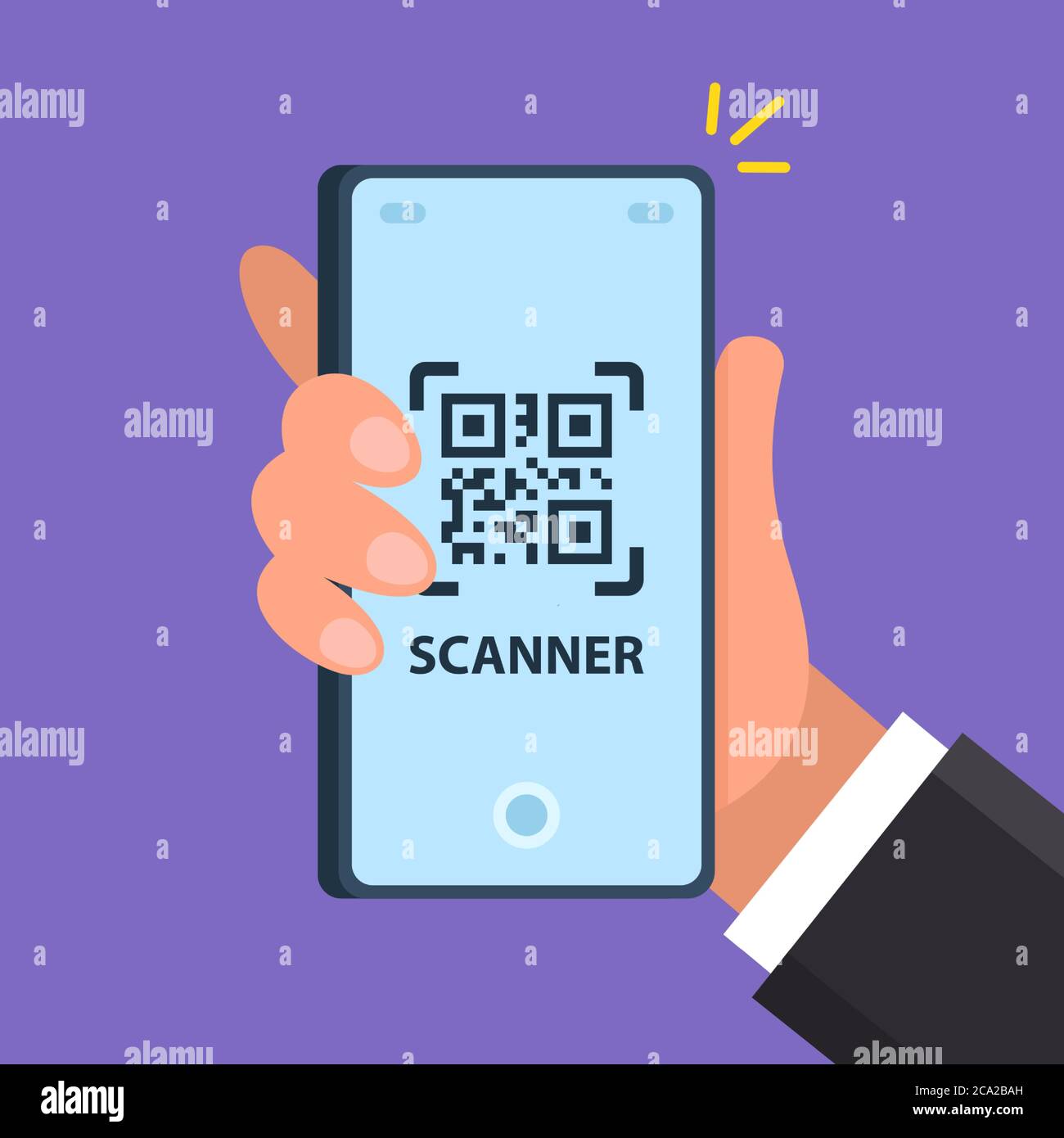 the scanner on the phone scans the square. flat vector illustration ...