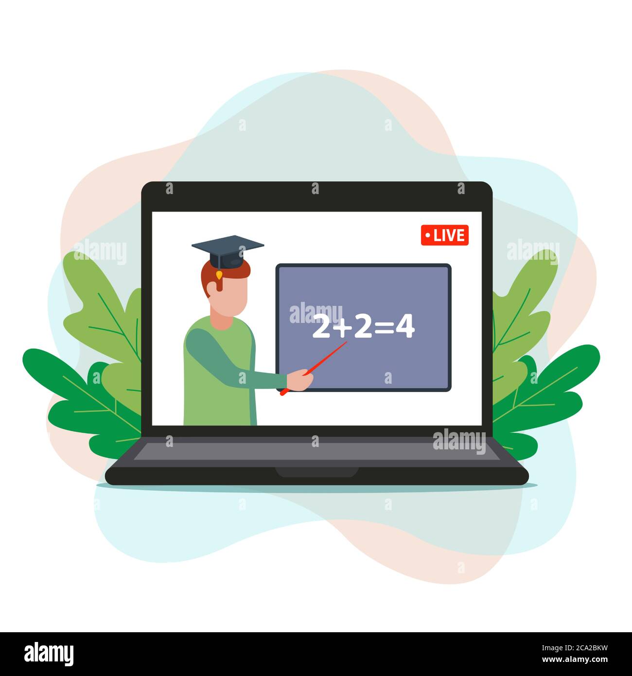 online math education. the teacher remotely teaches students through a ...