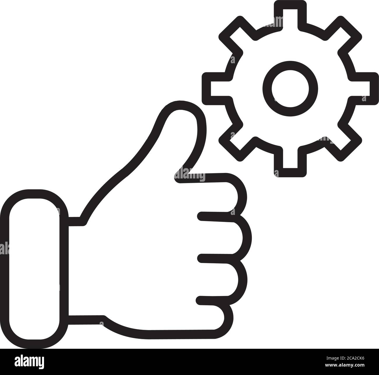 technical service concept, hand with thumb up and gear wheel icon over ...