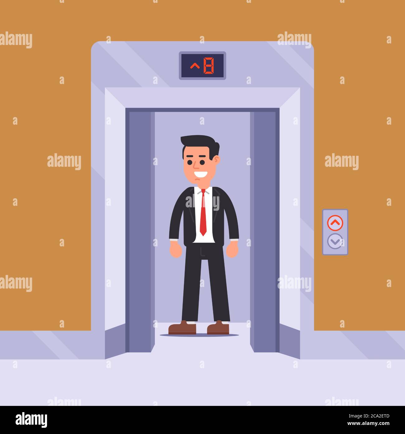an elevator passenger rises to his floor. flat vector illustration ...