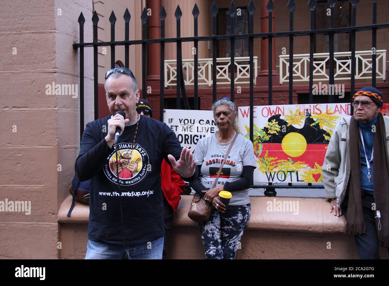 Ken Canning speaks at the Build Aboriginal housing on The Block rally ...