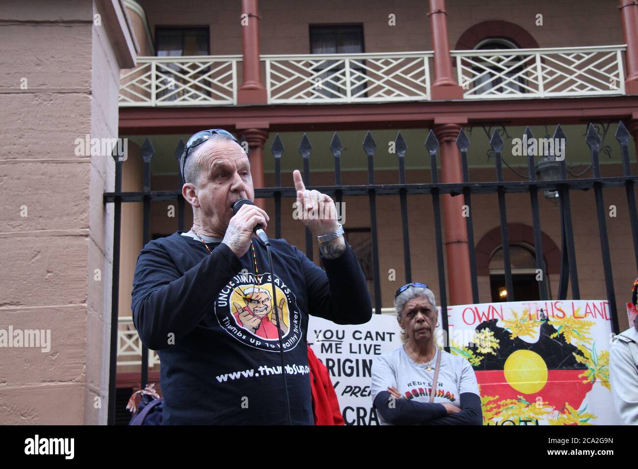 Ken Canning speaks at the Build Aboriginal housing on The Block rally ...