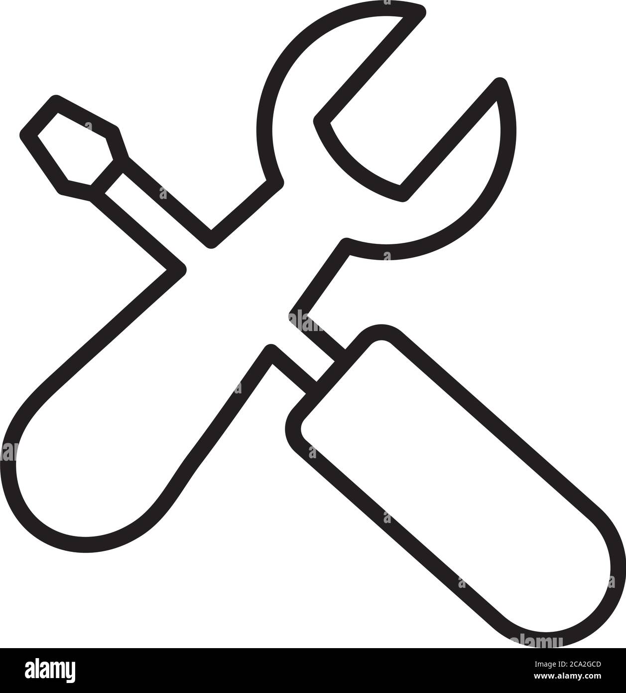 wrench and screwdriver tools crossed over white background, line style ...