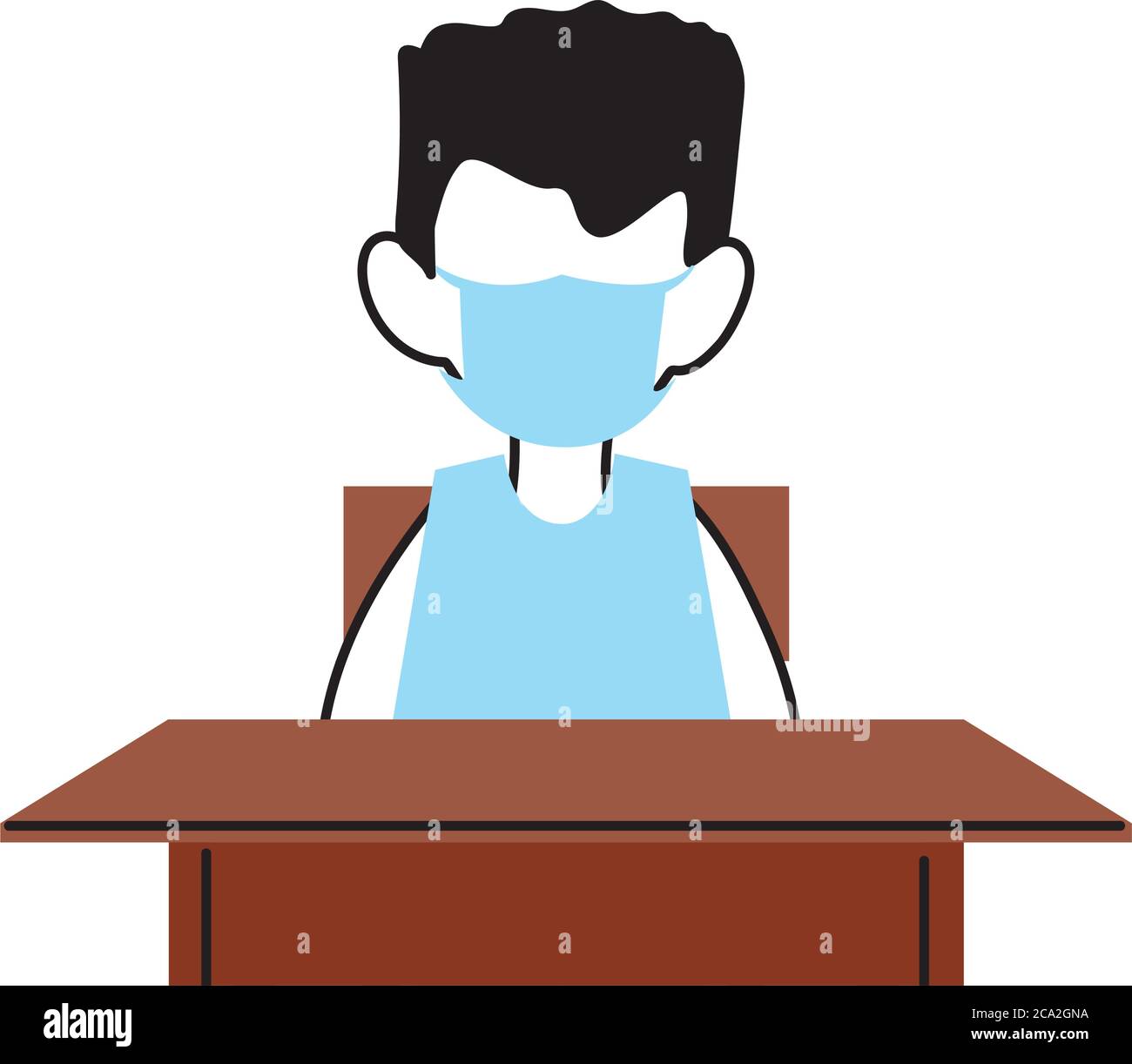 boy with face mask at school desk vector illustrarion design Stock ...