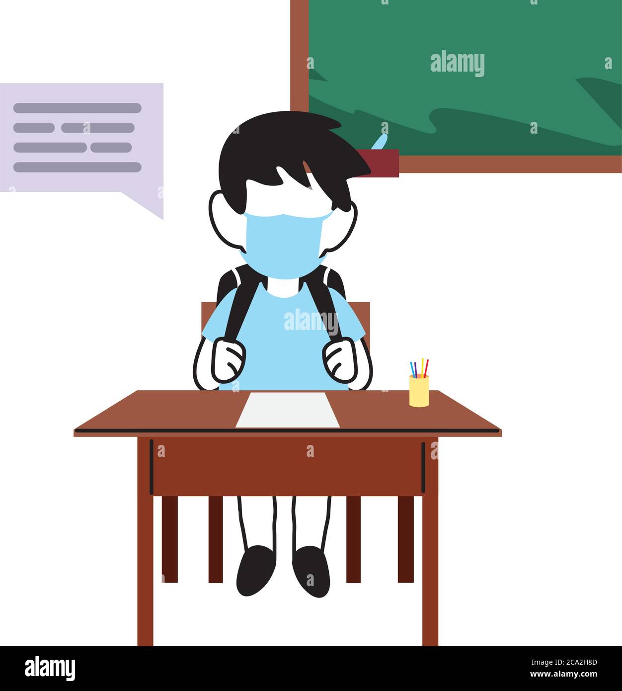 Boy with mask at the desk talking vector illustrarion design Stock ...