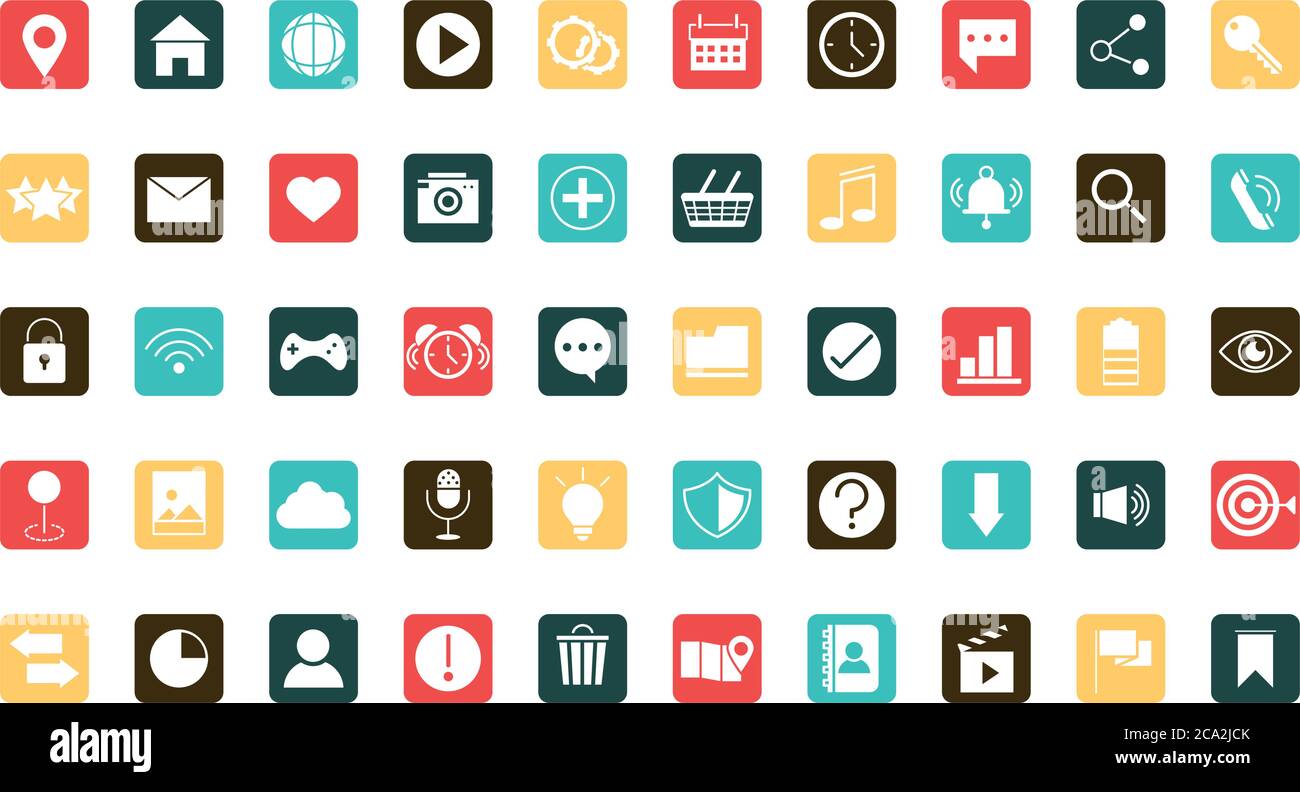 Mobile Application Web Button Menu Digital Flat Style Icons Set Vector