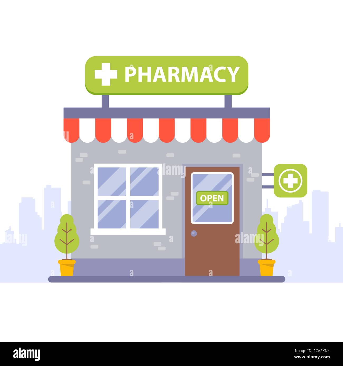 brick building of a drug store. flat vector illustration Stock Vector ...