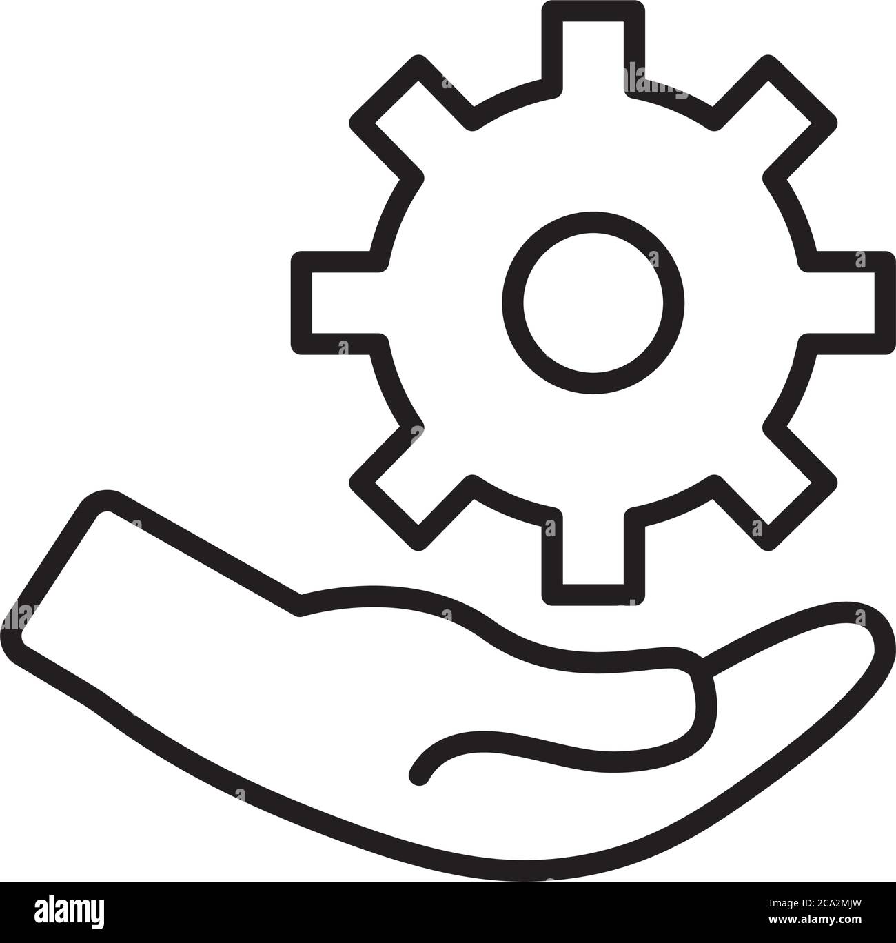 Technical service concept, hand holding a gear wheel icon over white ...