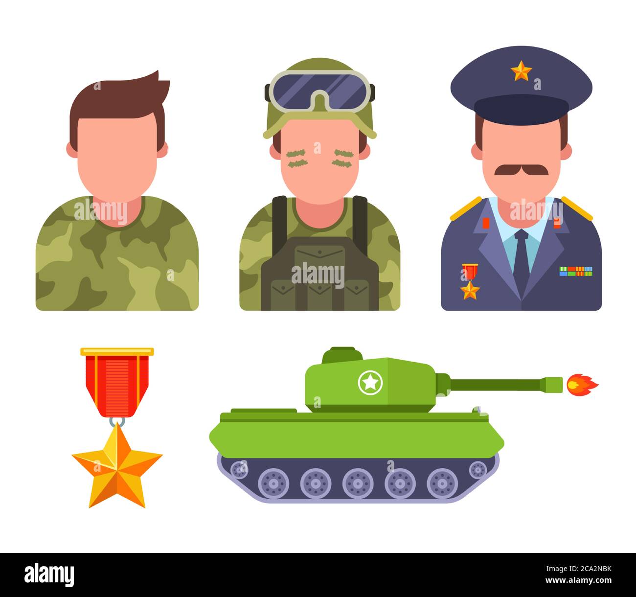 Set soldiers in camouflage. army General. military equipment. flat ...