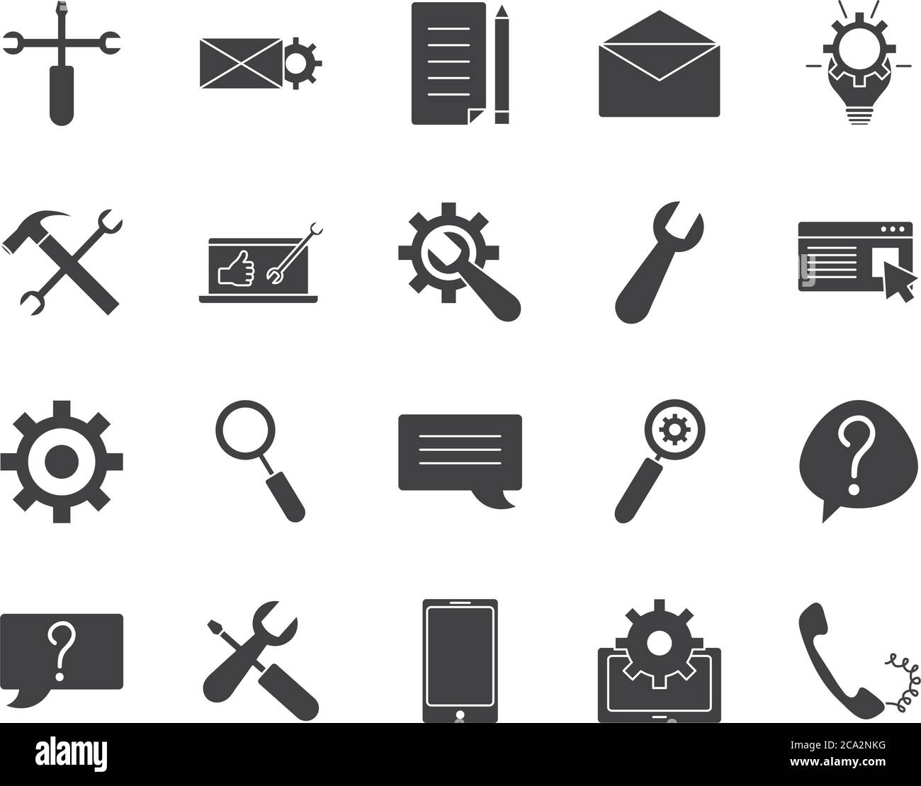 phone and Technical service icon set over white background, silhouette ...