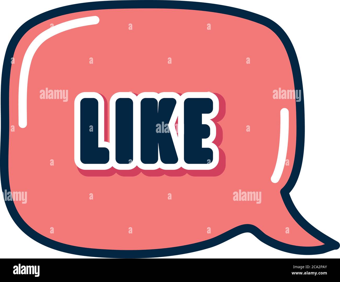 slang bubble concept, pink square bubble with like word over white ...