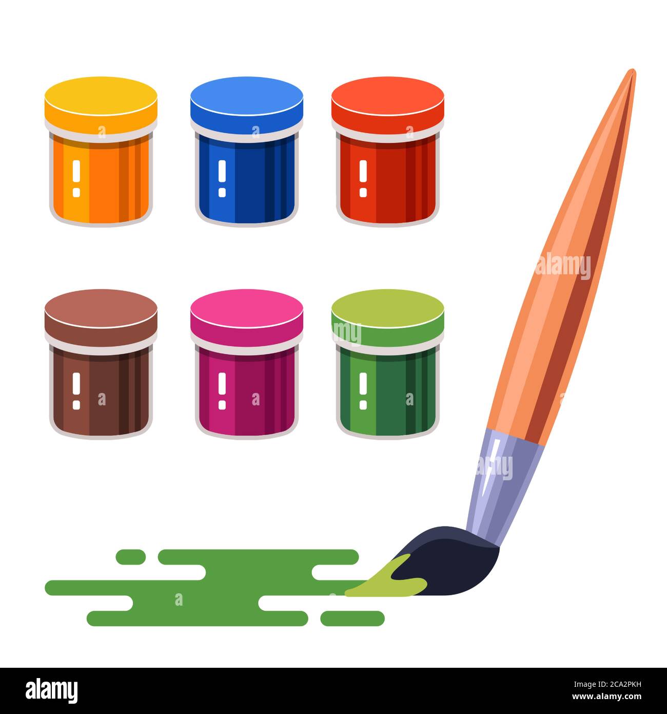 Set of multi-colored gouache paints. paint brush on paper. Flat vector ...