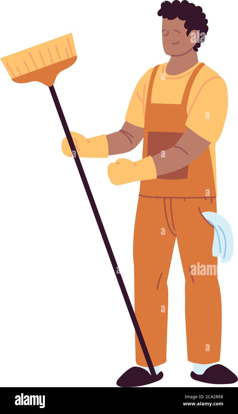 cleaning service man with gloves and cleaning utensils vector ...