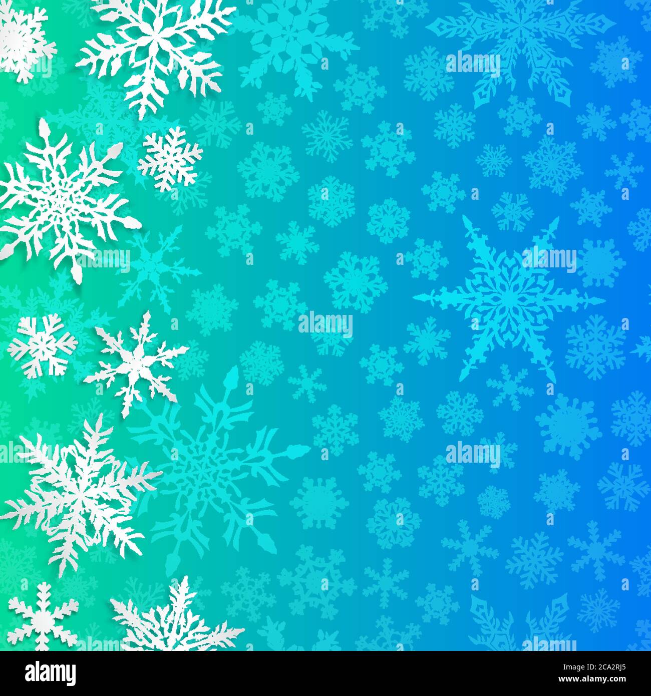 Christmas illustration with big white snowflakes with shadows on light ...