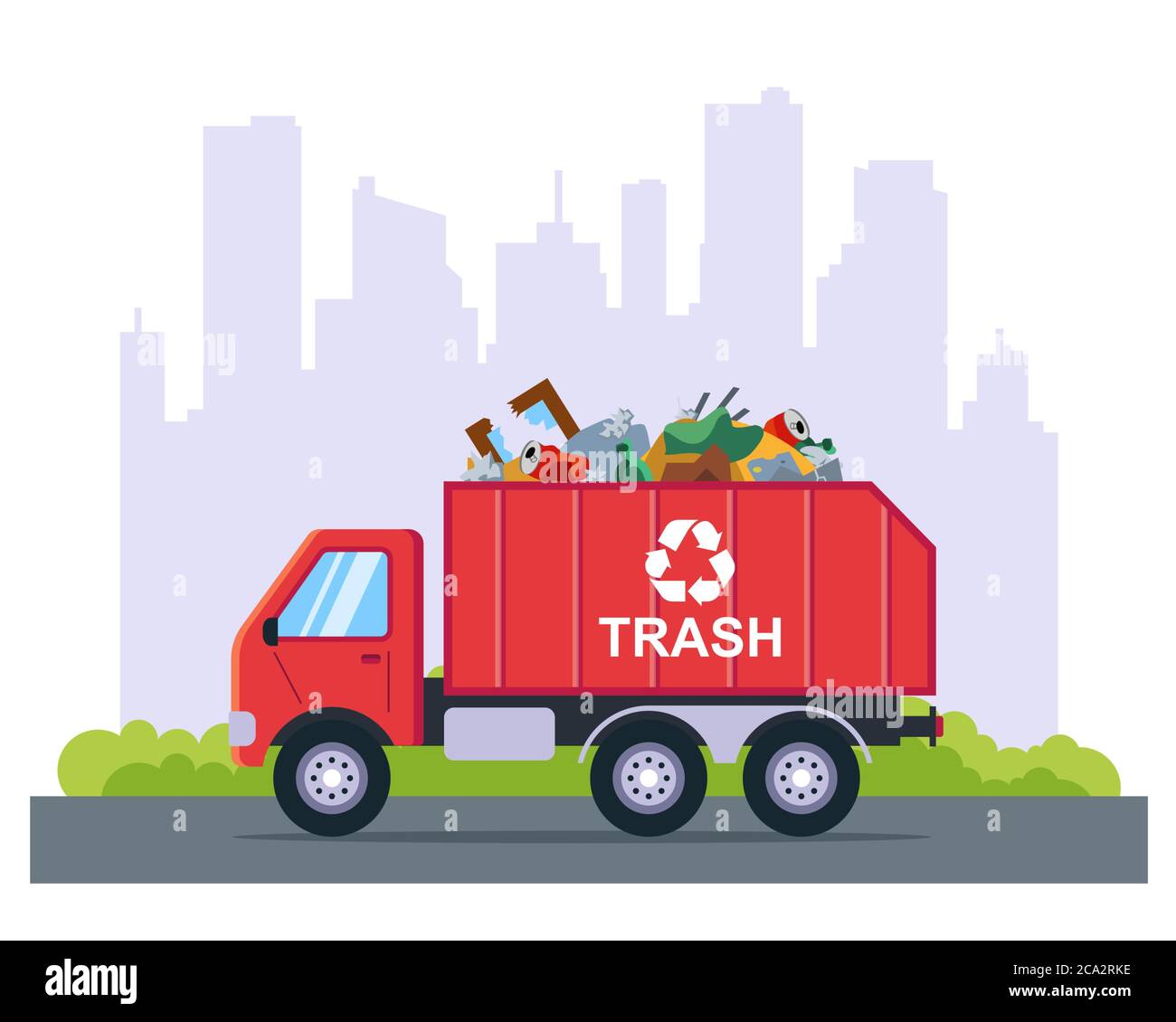 garbage removal by truck from the city. flat vector illustration Stock ...
