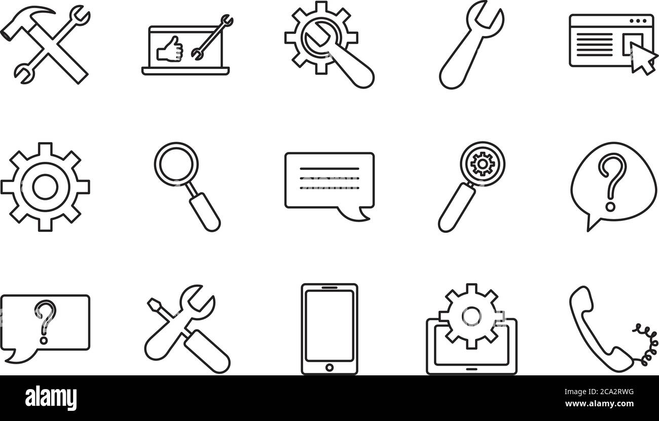 wrench tool and Technical service icon set over white background, line ...