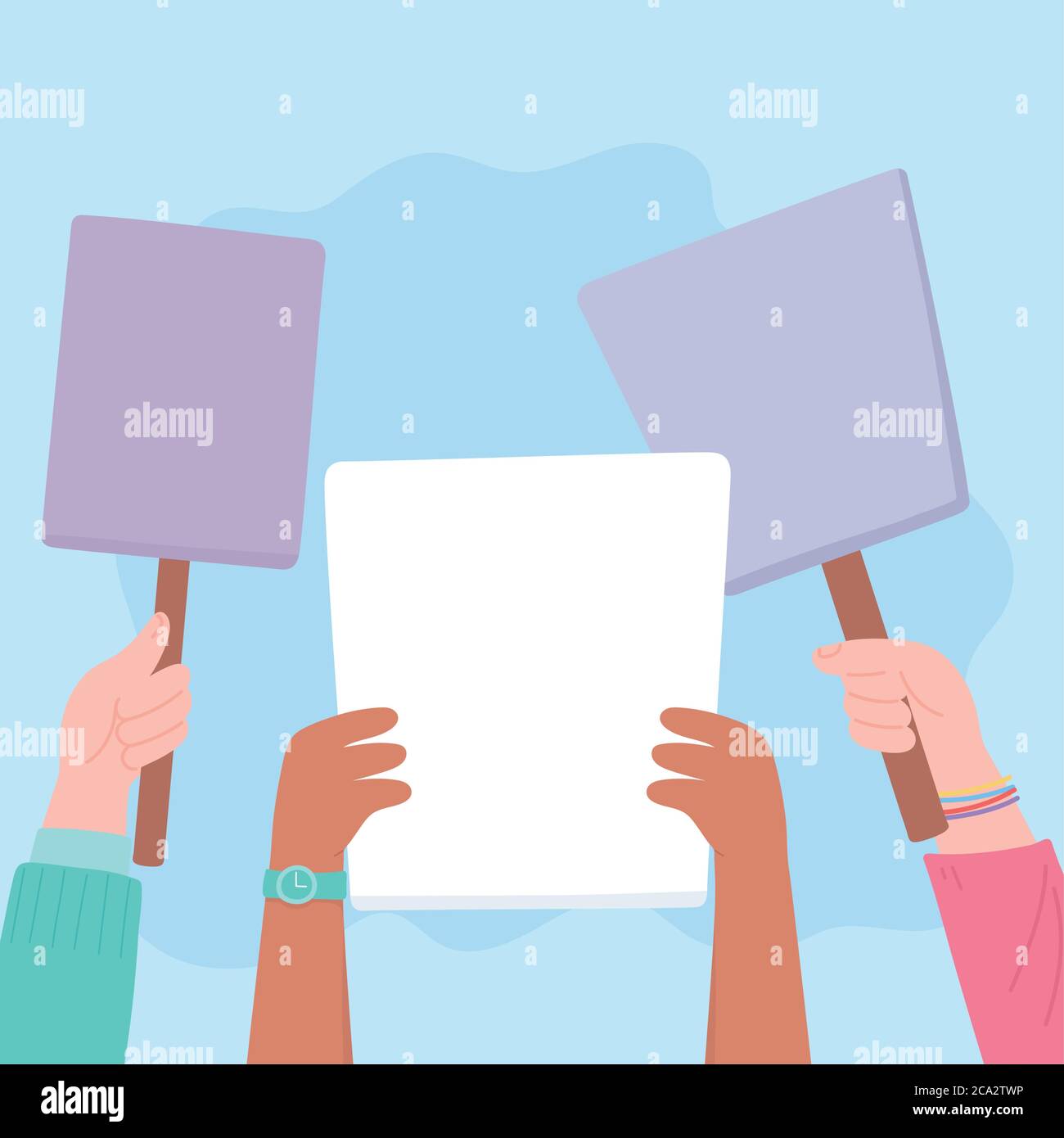 manifestation protest activists, group hands with billboards social ...