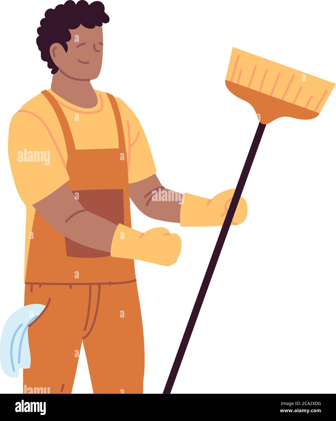 cleaning service man with gloves and cleaning utensils vector ...