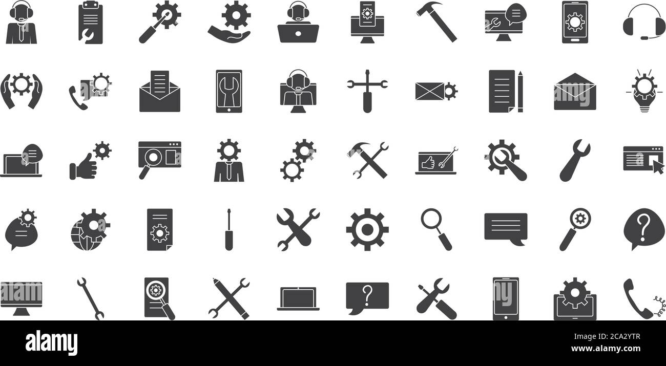 technical service icon set over white background, silhouette style ...