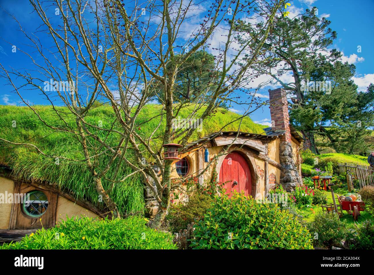 Hobbiton Village, wooden homes in New Zealand North Island Stock Photo ...