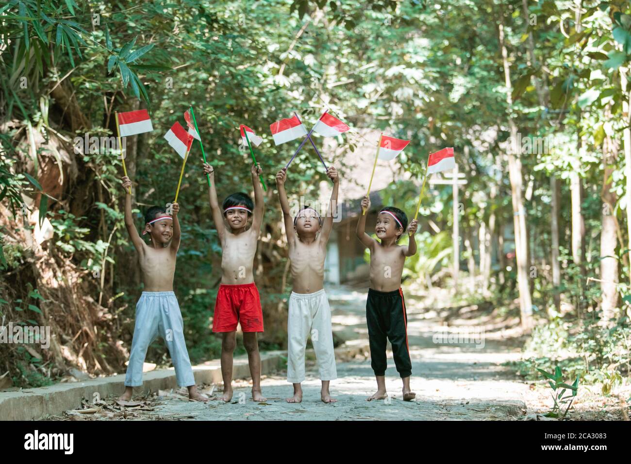 having fun group of kids standing without clothes when holding small ...