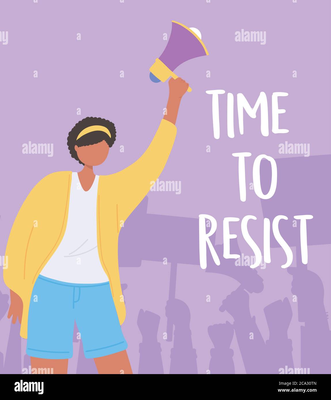 manifestation protest, young woman holding megaphone activist vector ...