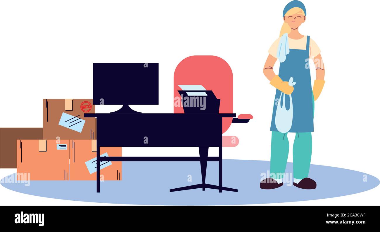 cleaning woman doing office cleaning work vector illustration design ...