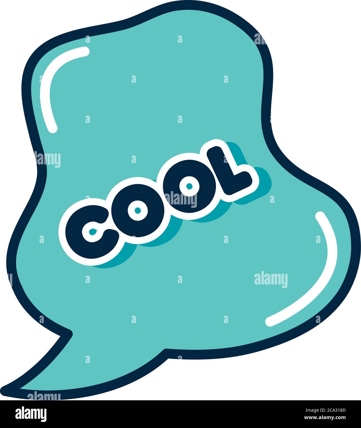 slang bubbles concept, tuquoise speech bubble with cool word over white ...