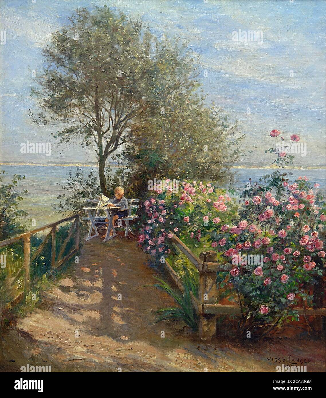 Langer Olaf Viggo Peter - Reading Boy in Ar Rose Garden - Danish School ...