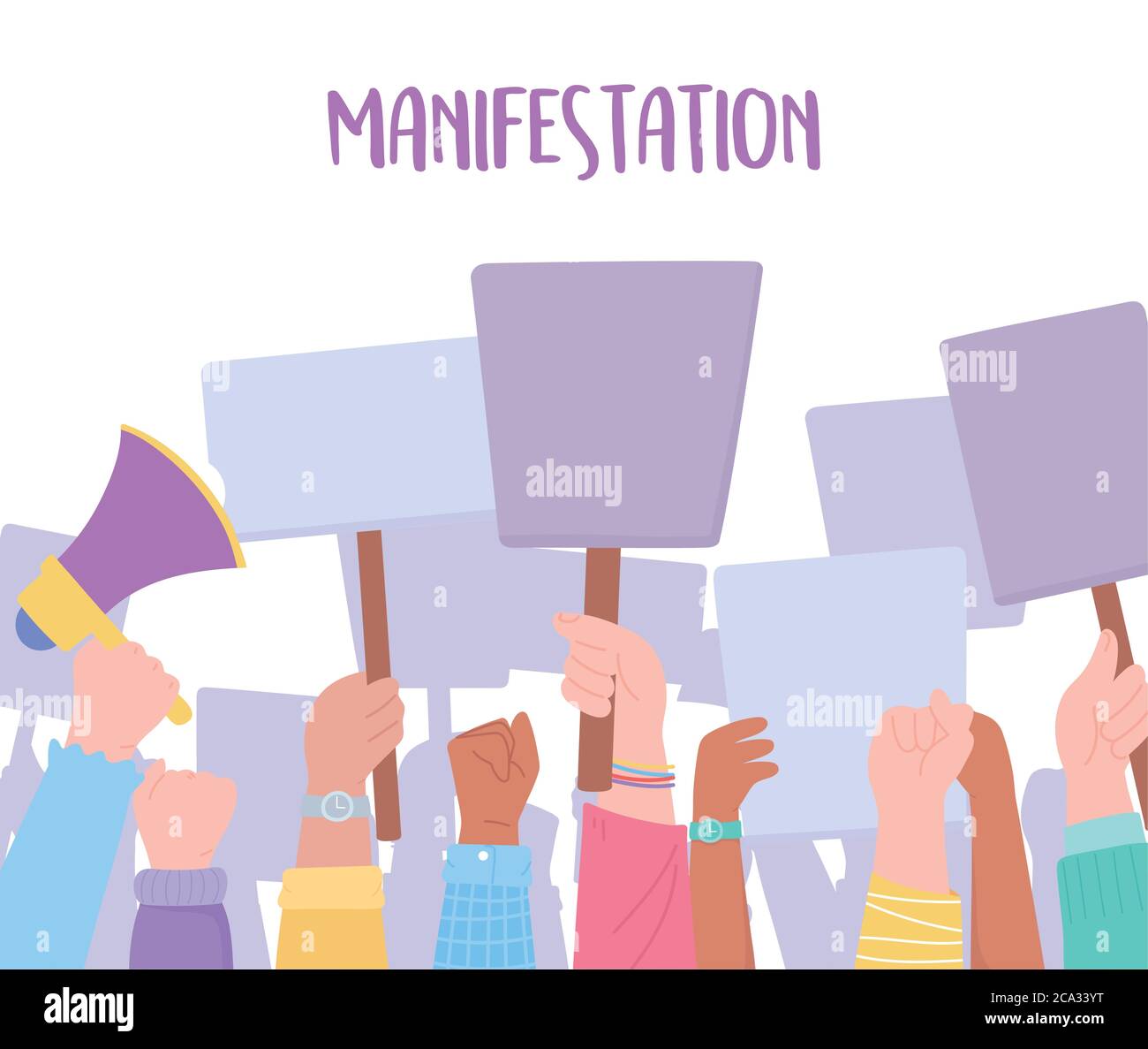 manifestation protest activists, crowd of people raising hands using a ...