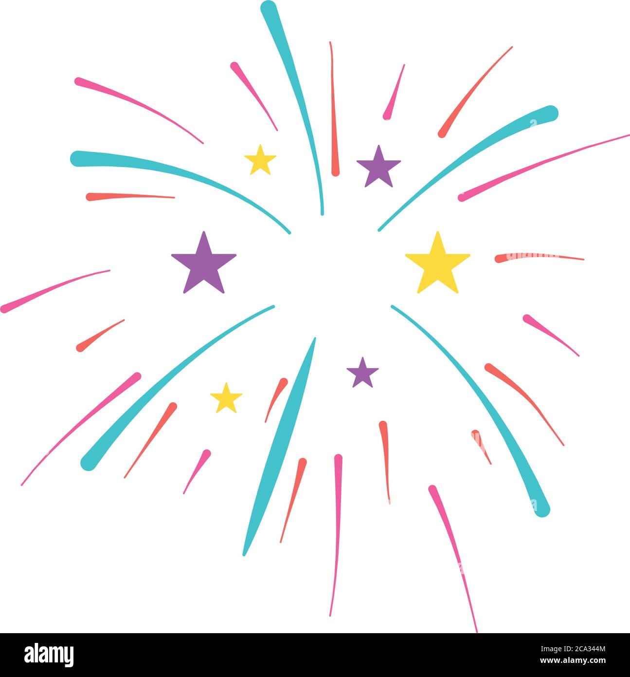 stars and fireworks burst over white background, flat style, vector ...