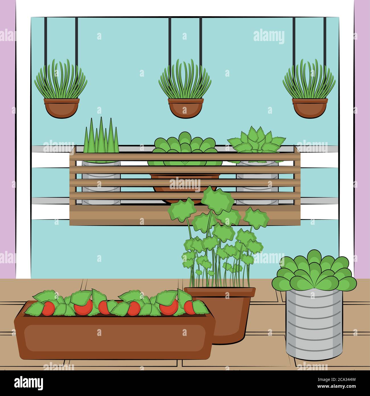 Urban farming. Urban gardening. Organic food and spices garden - Vector ...