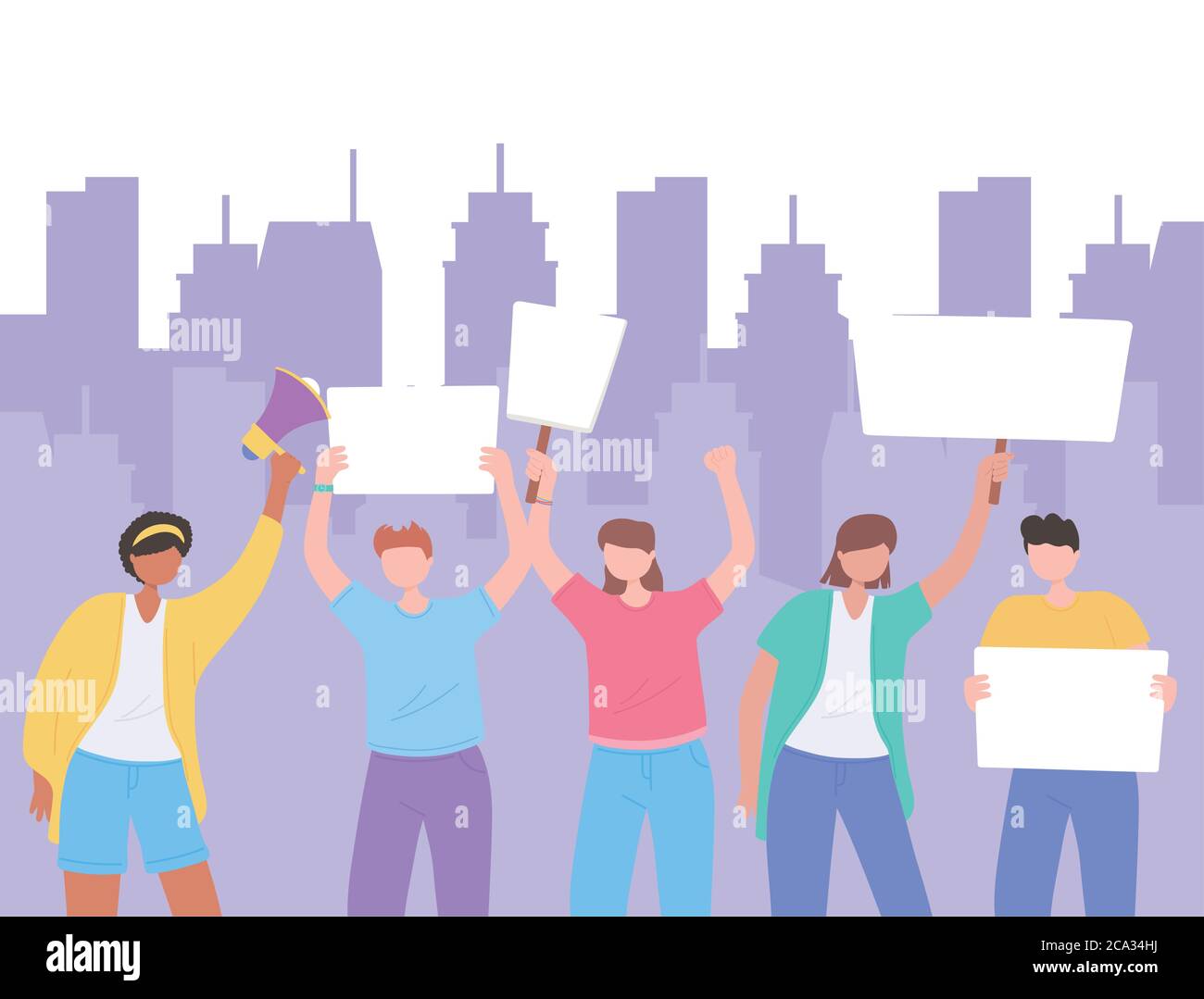 manifestation protest activists, men and women standing together and ...