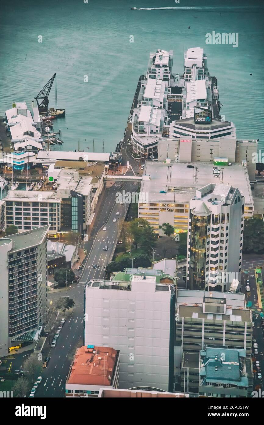 AUCKLAND, NEW ZEALAND - AUGUST 26, 2018: Auckland CBD aerial view from ...
