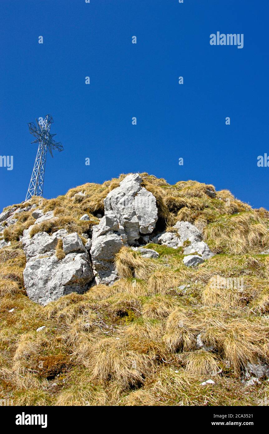 Tatra Mountains Poland Giewont. Cross at the giewiew on the blue sky ...