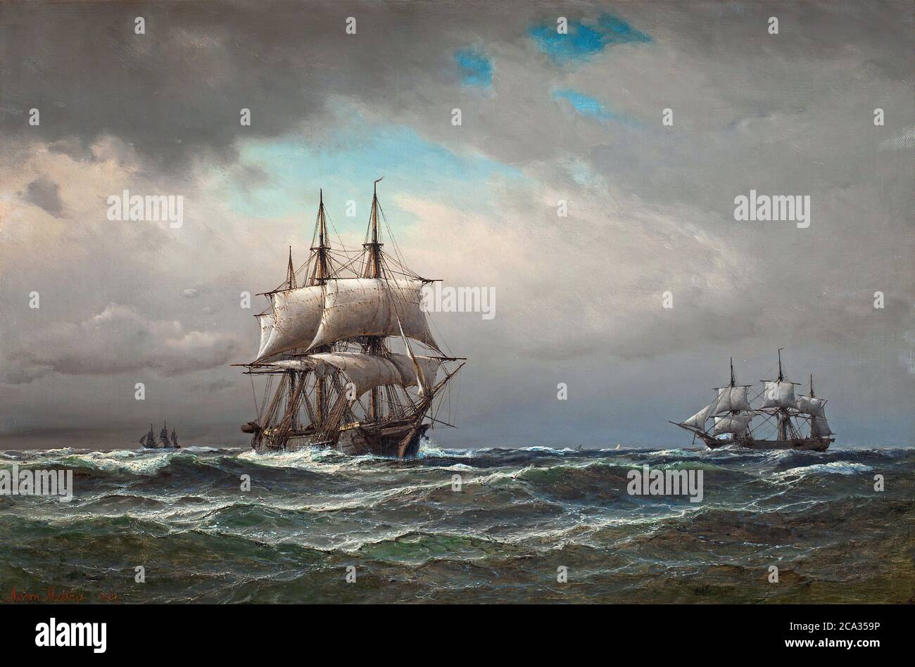 Melbye Daniel Hermann Anton - Ships at Sea - Danish School - 19th and ...