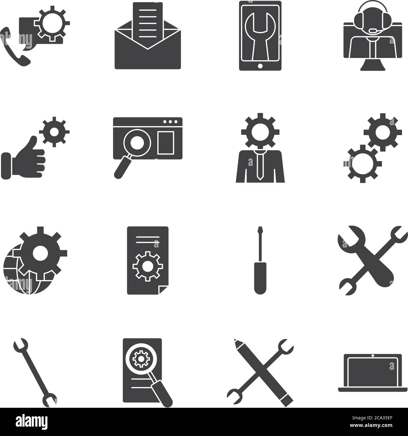 laptop computer and technical service icon set over white background ...