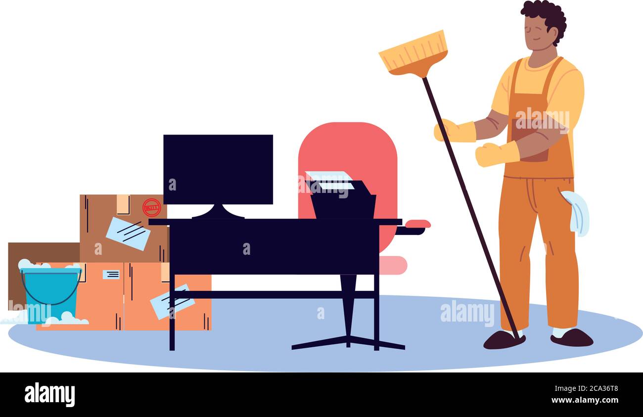 cleaning man doing office cleaning work vector illustration design ...