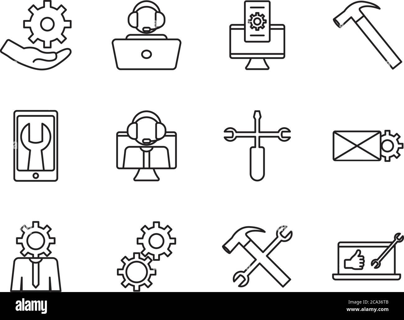 repair tools and technical service icon set over white background, line ...