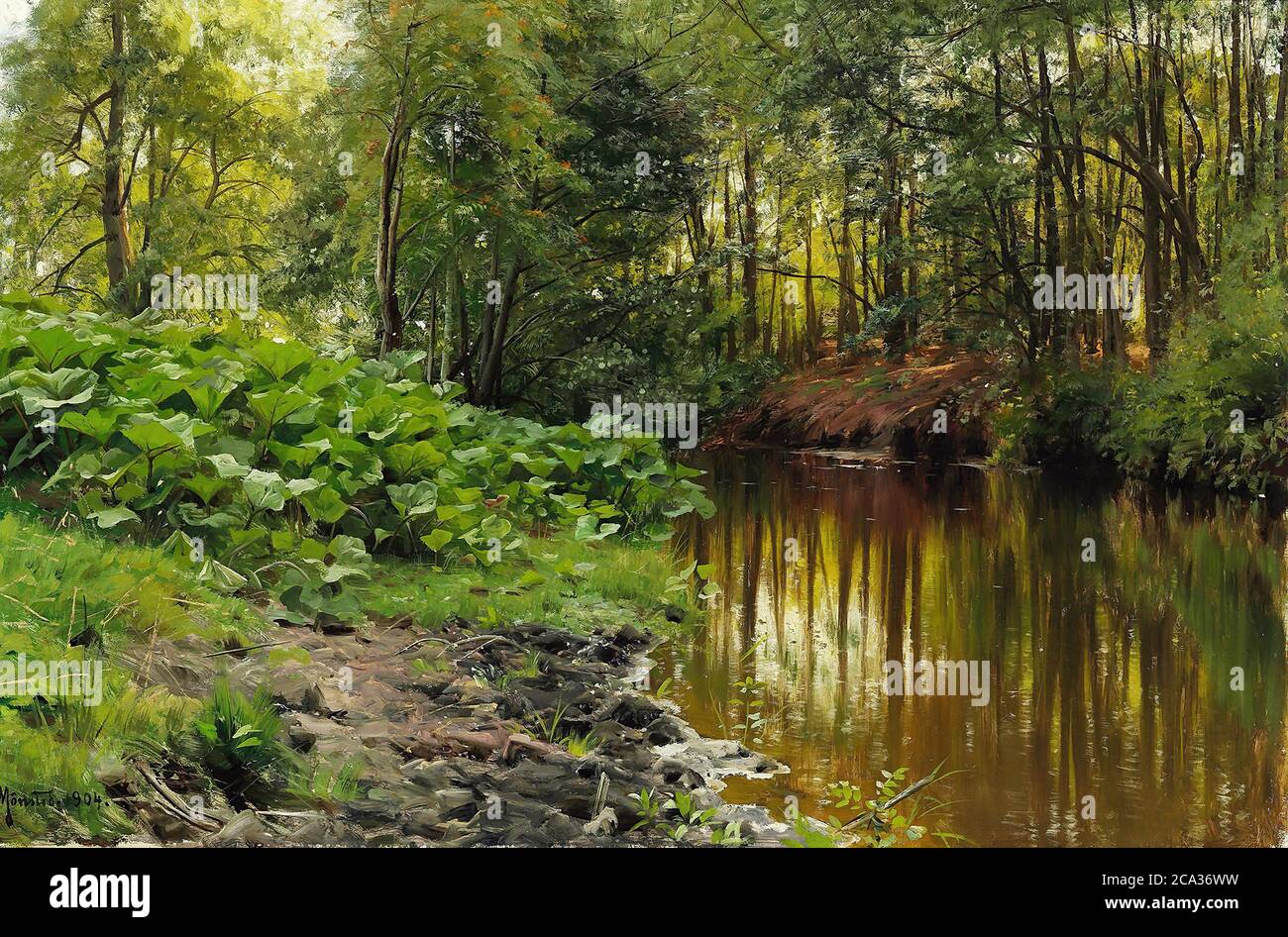Monsted Peder Mork - a Stream in a Forest Slender Tree Trunks Are ...
