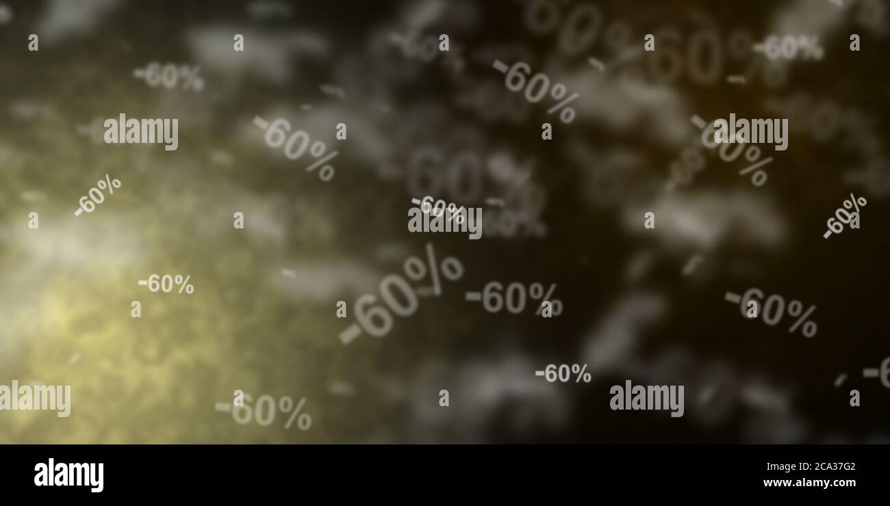 Flying -60% discount symbols over light yellow and gold background ...