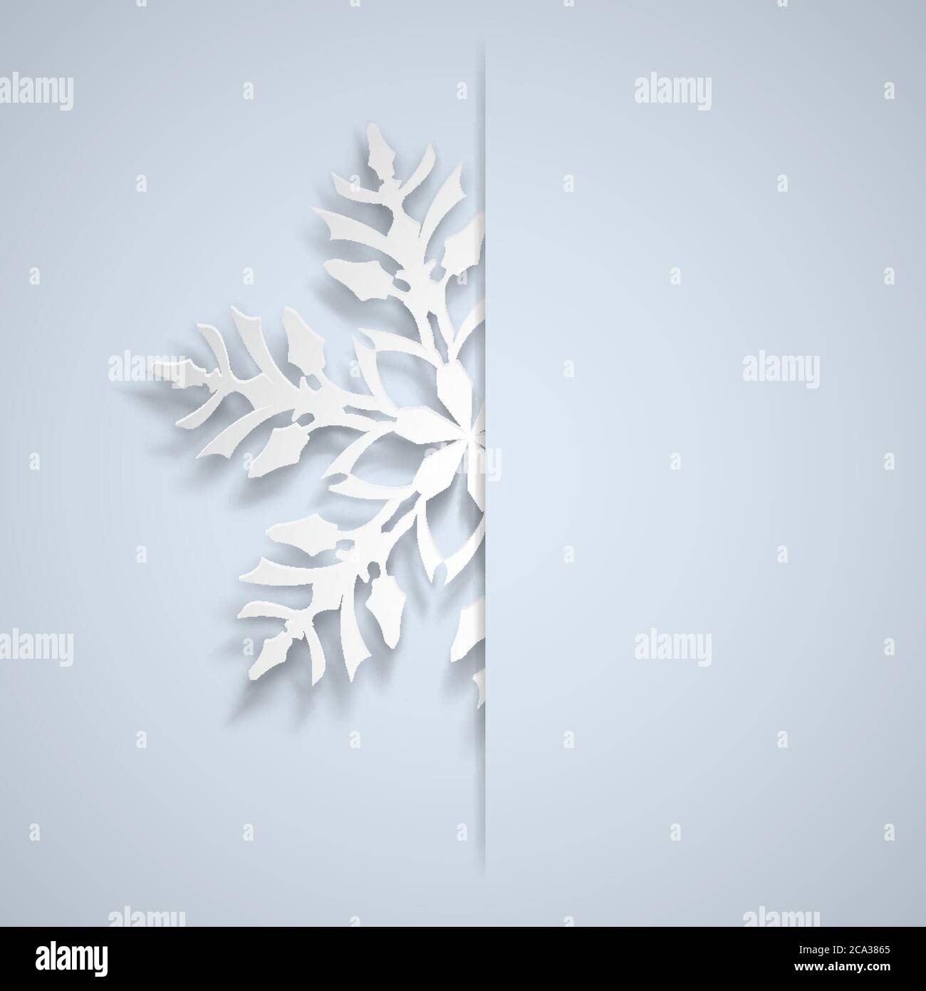 Christmas illustration with one white big snowflake which protrudes ...