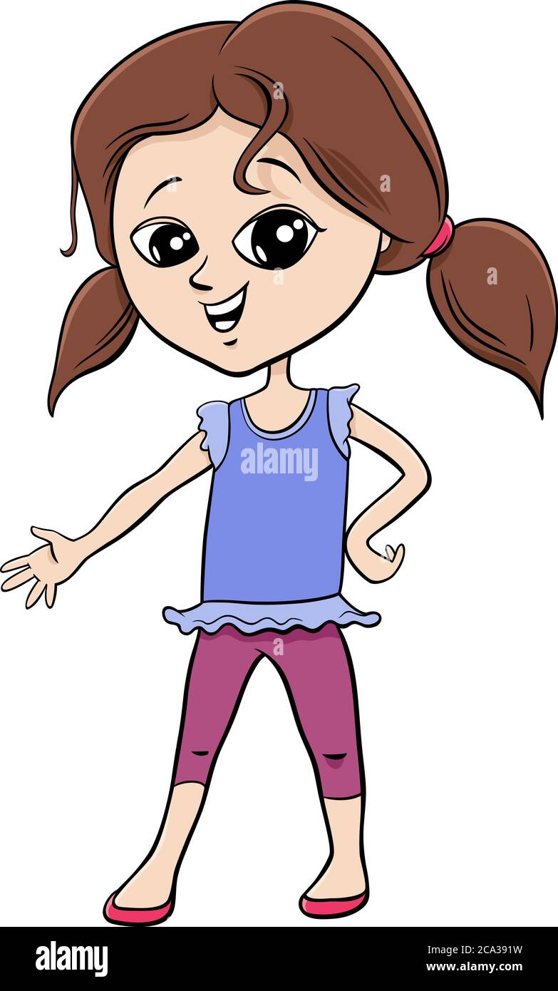 Cartoon Illustration of Cute Elementary Age or Preschool Girl Comic ...