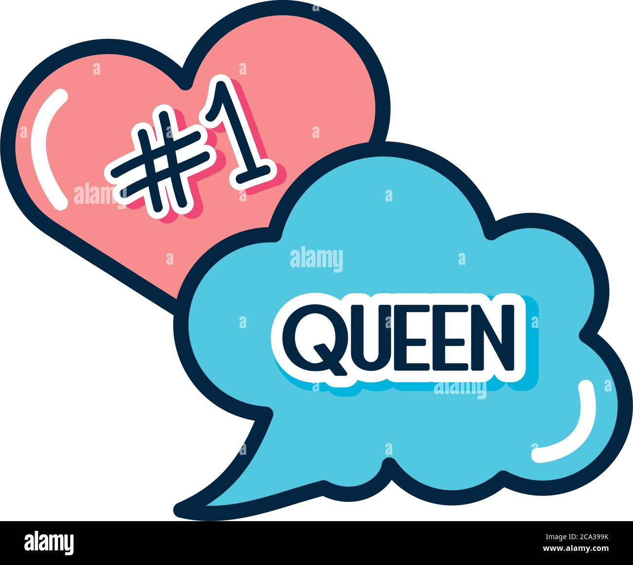 slang bubbles concept, heart and cloud bubble with queen word icon over ...