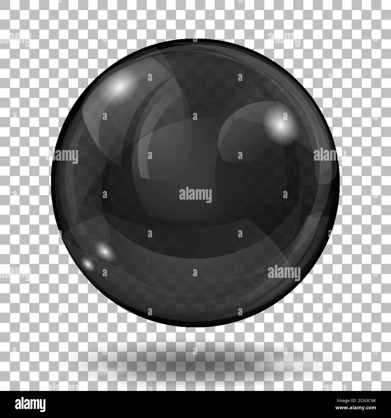 Big translucent black sphere with glares and shadow on transparent ...