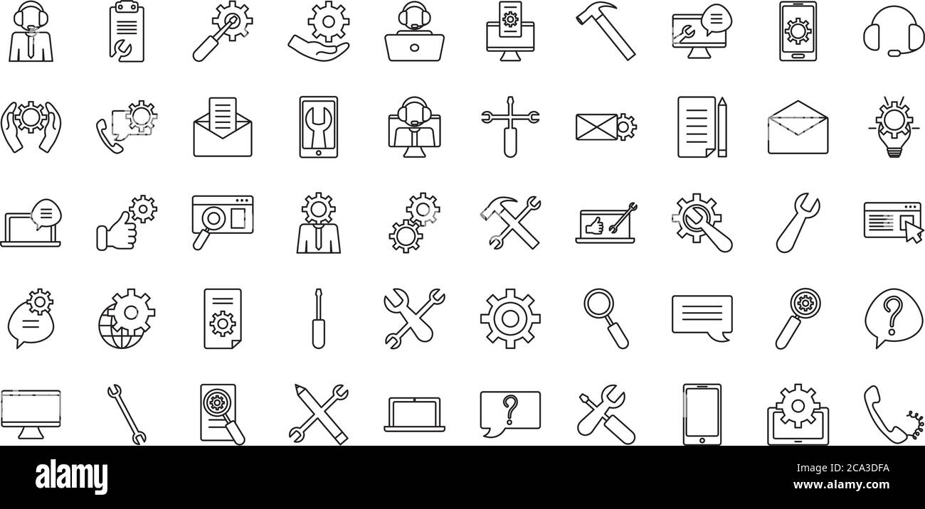 technical service icon set over white background, line style, vector ...