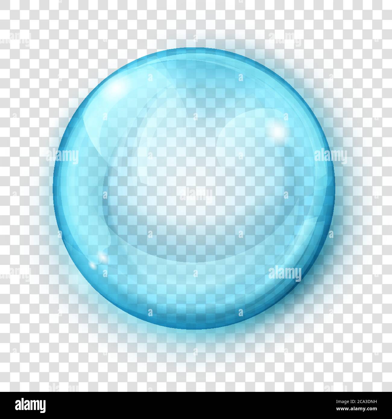 Big translucent light blue sphere with glares and shadow on transparent ...